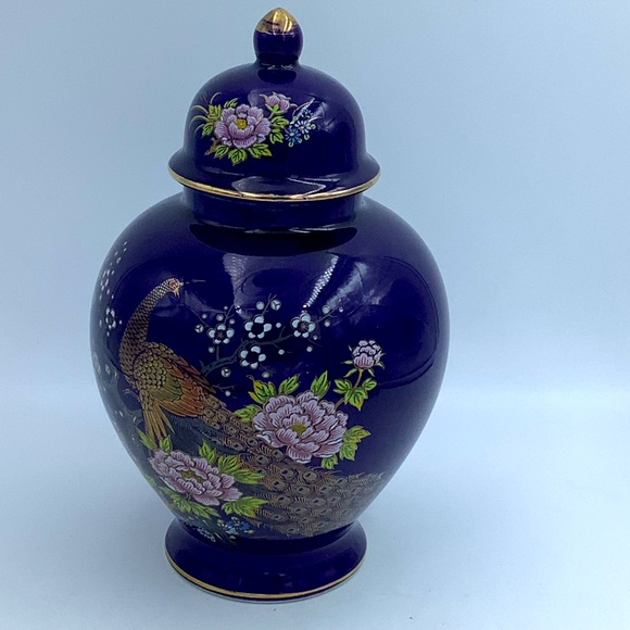 Accents | Japan Cobalt Blue Ginger Jar With Flowers And Peacocks | Poshmark